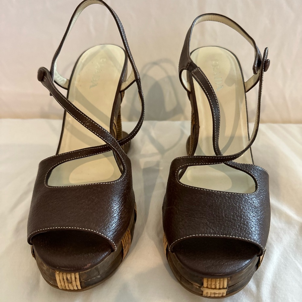 Ultra Rare Prada With Rattan Wood Wedge - Gem